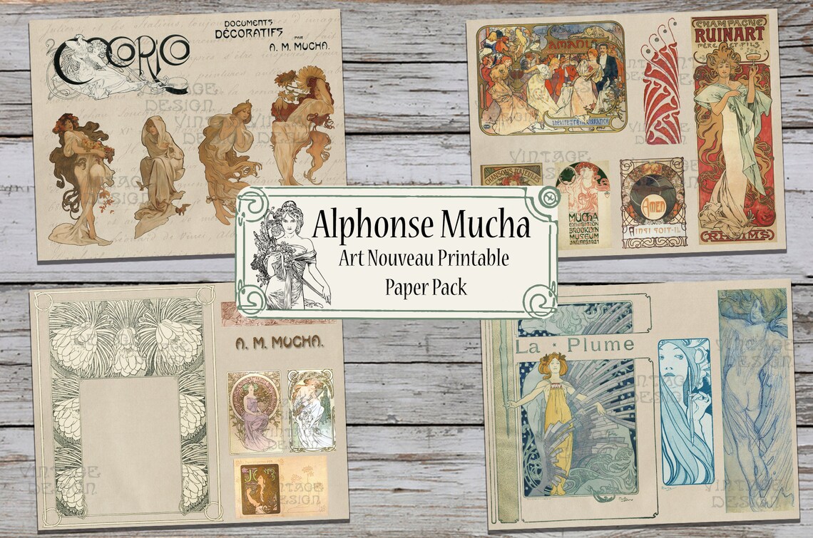 Alphonse Mucha Paper Pack, Printable Art Nouveau, Printable Journal ...