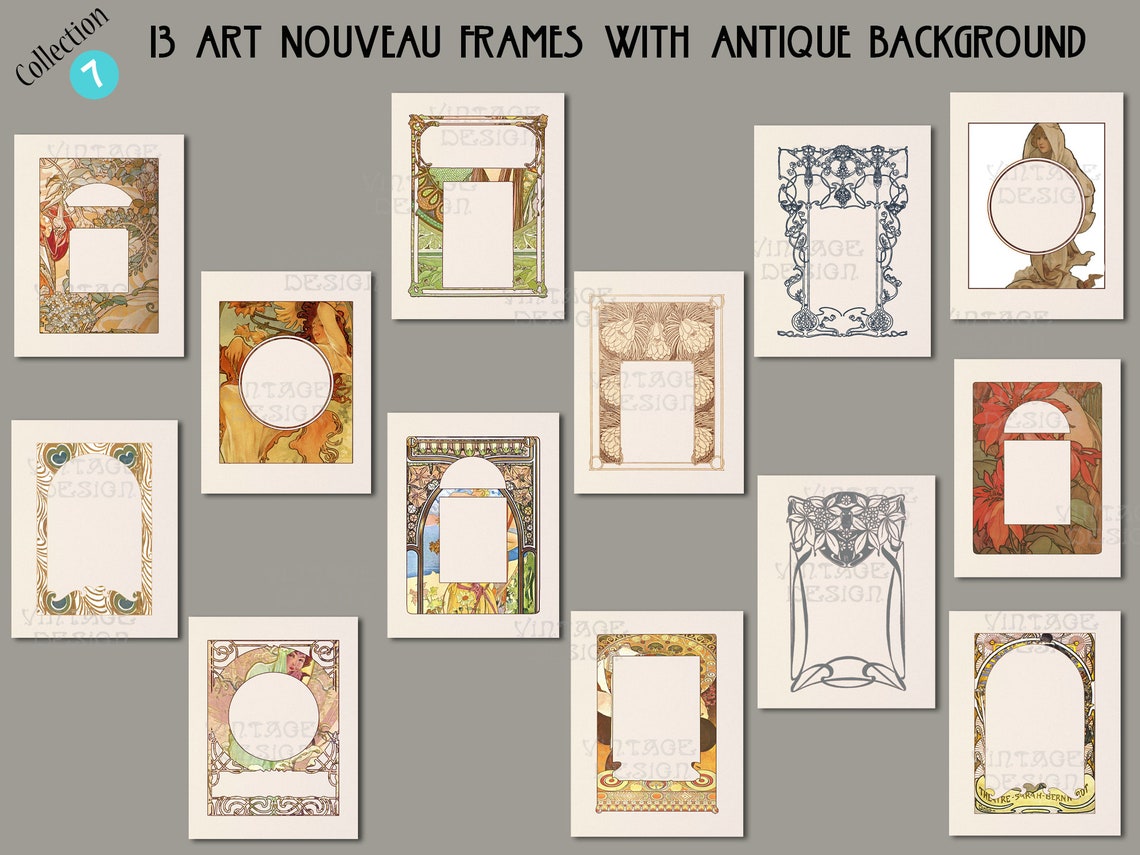 26 Art Nouveau Frames, Vintage Frames Set, Art Nouveau Printable Borders, Invitation Frames ...