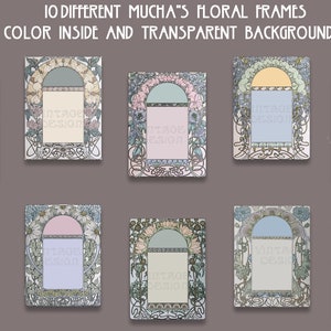 Mucha 70 Art Nouveau Floral Frames, 10 Alphonse Mucha Frames, Mucha ...