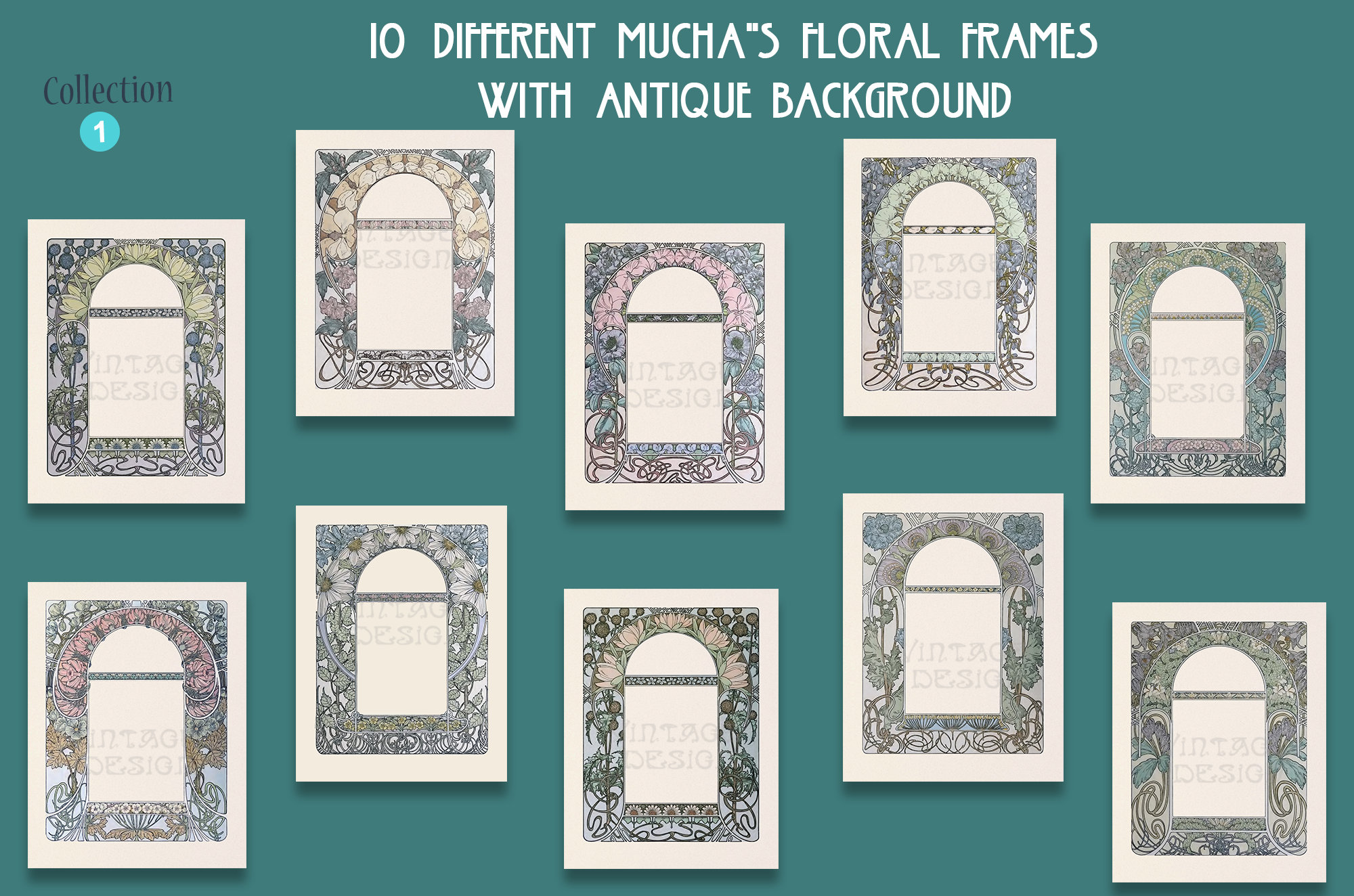 Mucha 70 Art Nouveau Floral Frames 10 Alphonse Mucha Frames - Etsy