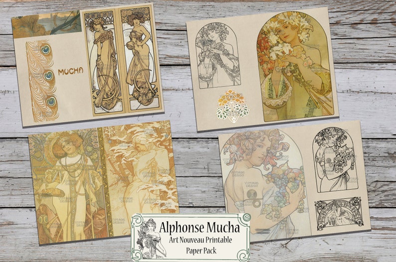 Alphonse Mucha Paper Pack, Printable Art Nouveau, Printable Journal ...