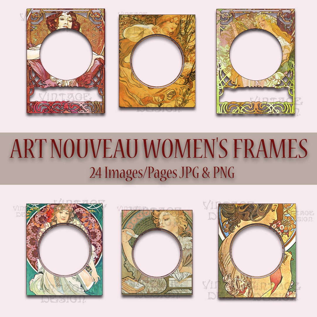 24 Art Nouveau Frames, Art Nouveau Mucha Women, Women's Frames Set, Borders, Bookpage, Junk ...