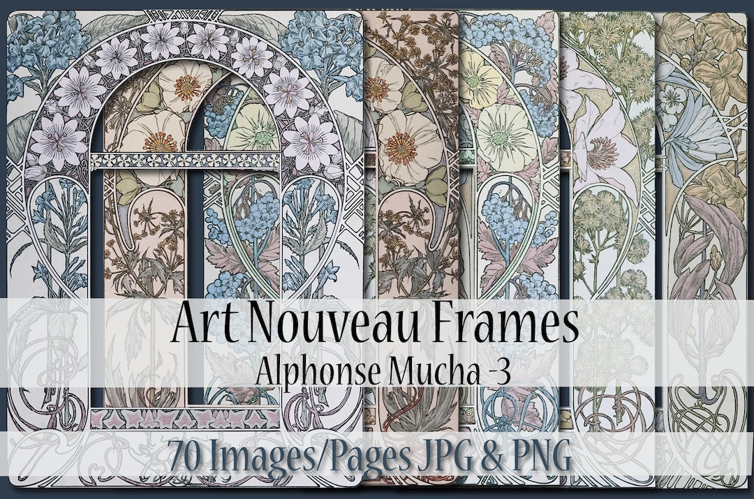 Mucha 70 Art Nouveau Floral Frames, 10 Alphonse Mucha Frames, Mucha ...