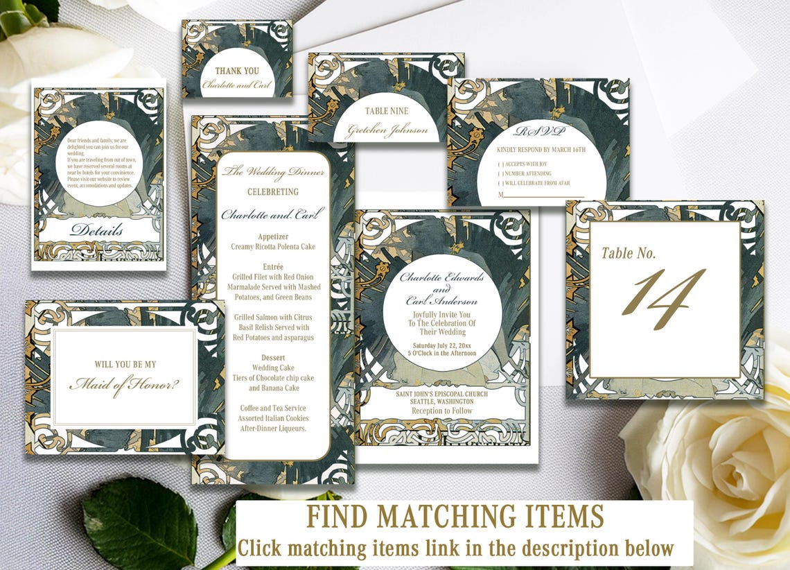 Art Nouveau Menu Template, Vintage Wedding Menu Template, Mucha Menu ...