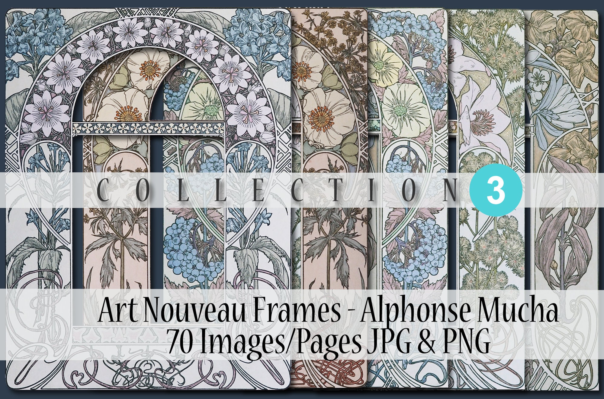Mucha 70 Art Nouveau Floral Frames 10 Alphonse Mucha Frames | Etsy