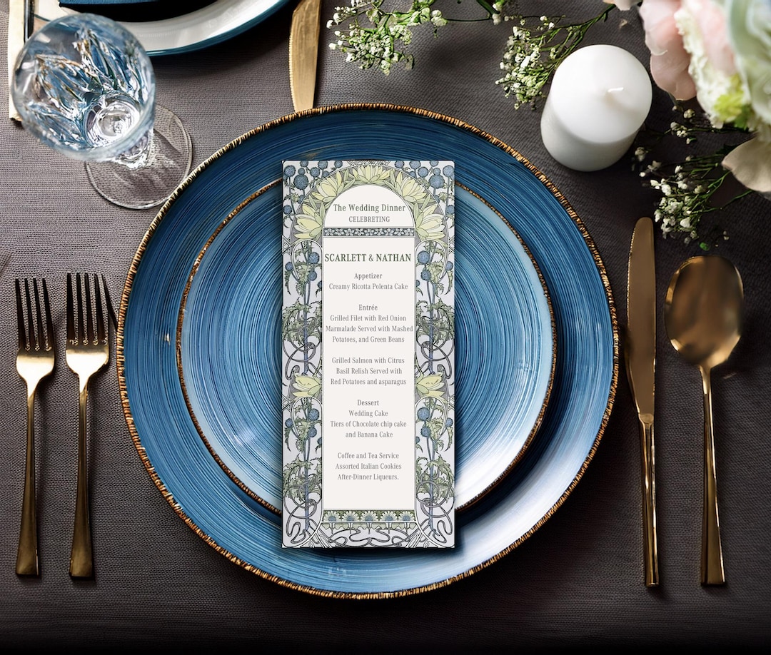 Menu Art Nouveau Template, Vintage Wedding Menu Template, Menu Template ...