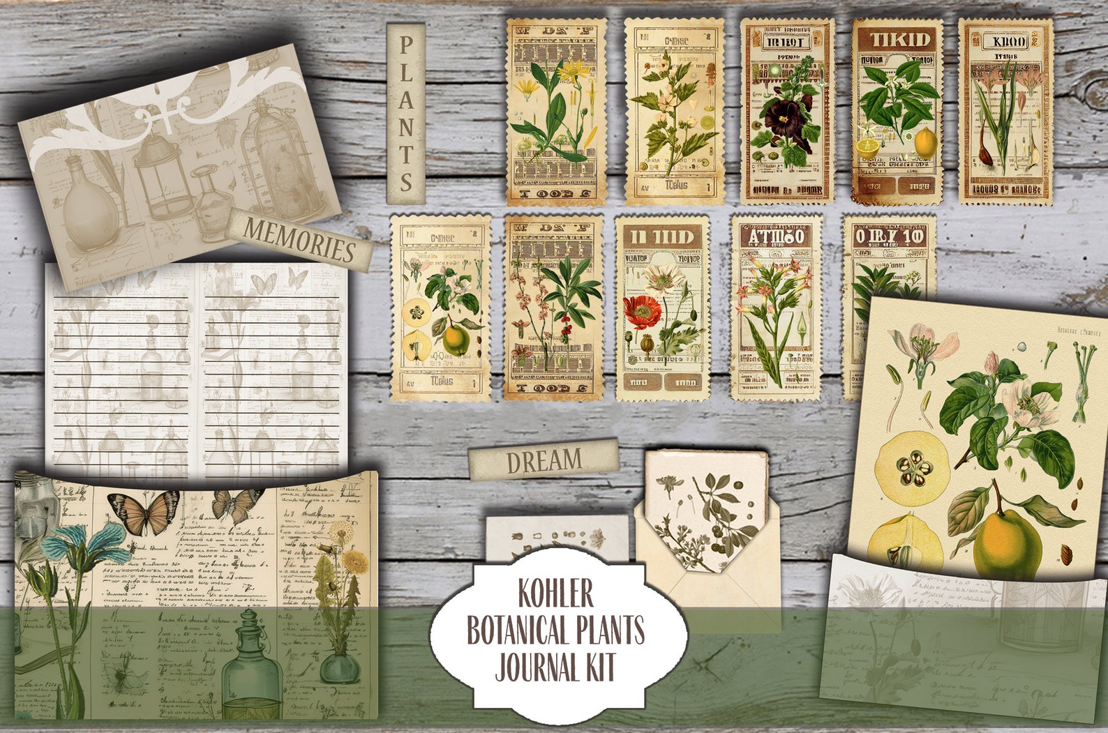 BUNDLE Kohler Botanical Junk Journal Kit, Botanical Journal, Ephemera ...