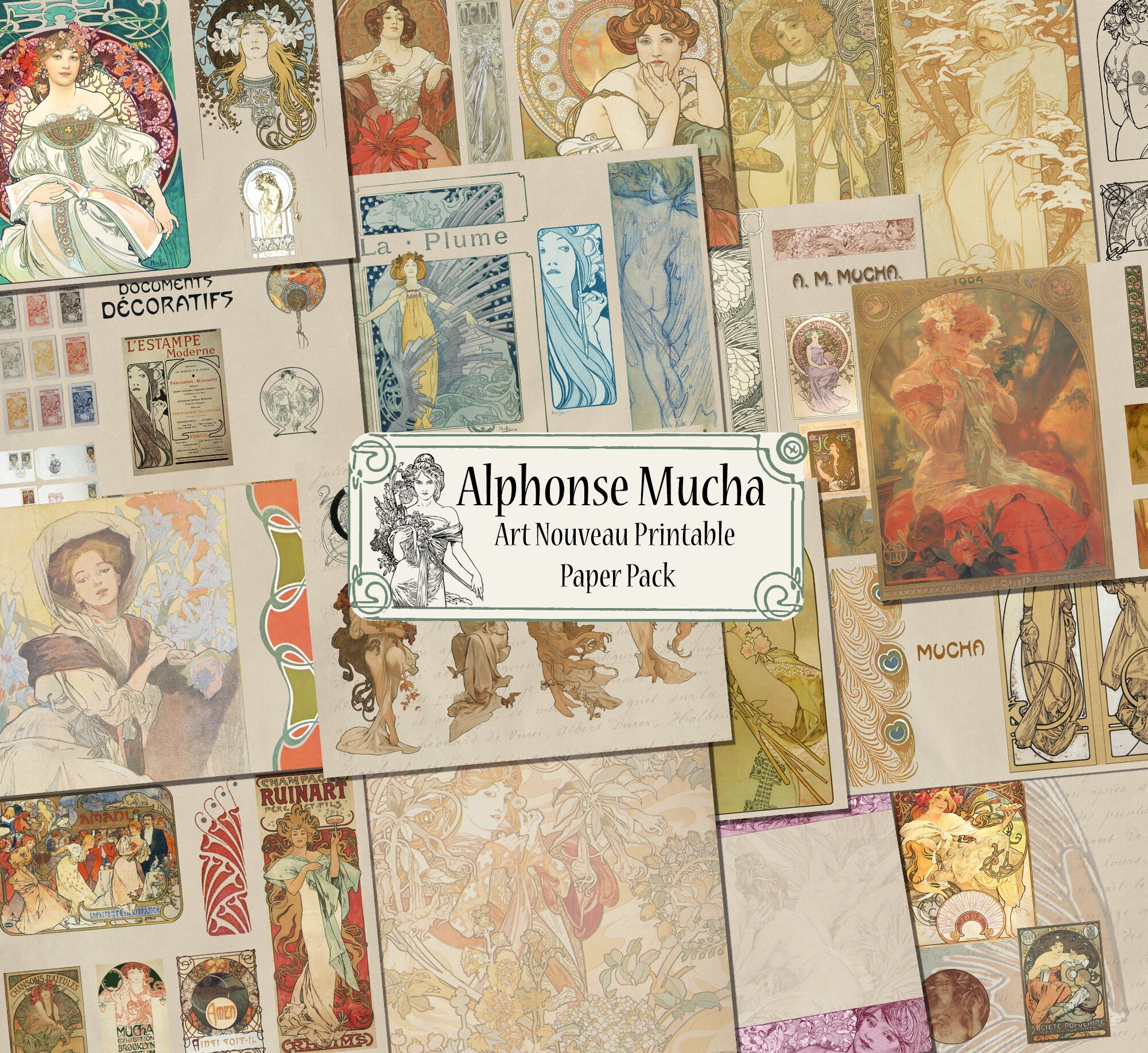 Alphonse Mucha Paper Pack Printable Art Nouveau Printable - Etsy