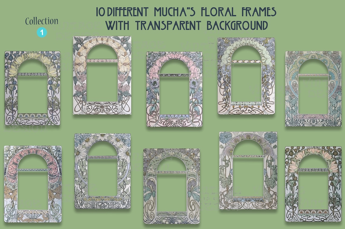Mucha 70 Art Nouveau Floral Frames 10 Alphonse Mucha Frames - Etsy