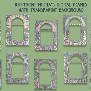Mucha 70 Art Nouveau Floral Frames, 10 Alphonse Mucha Frames, Mucha ...
