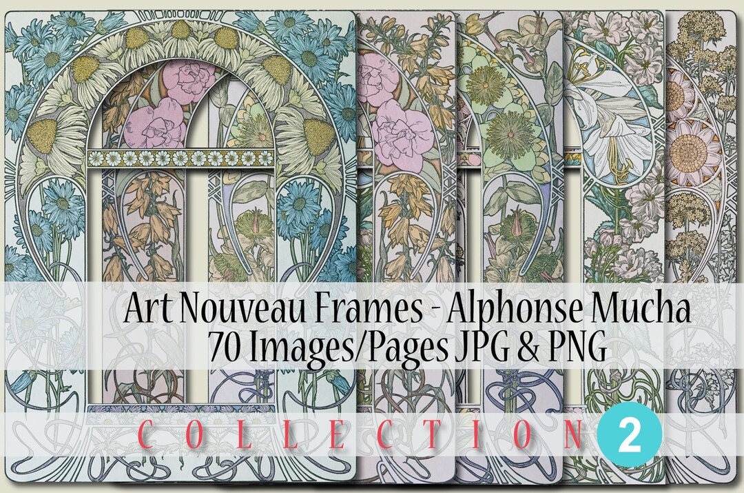 Mucha 70 Art Nouveau Floral Frames Alphonse Mucha Frames - Etsy