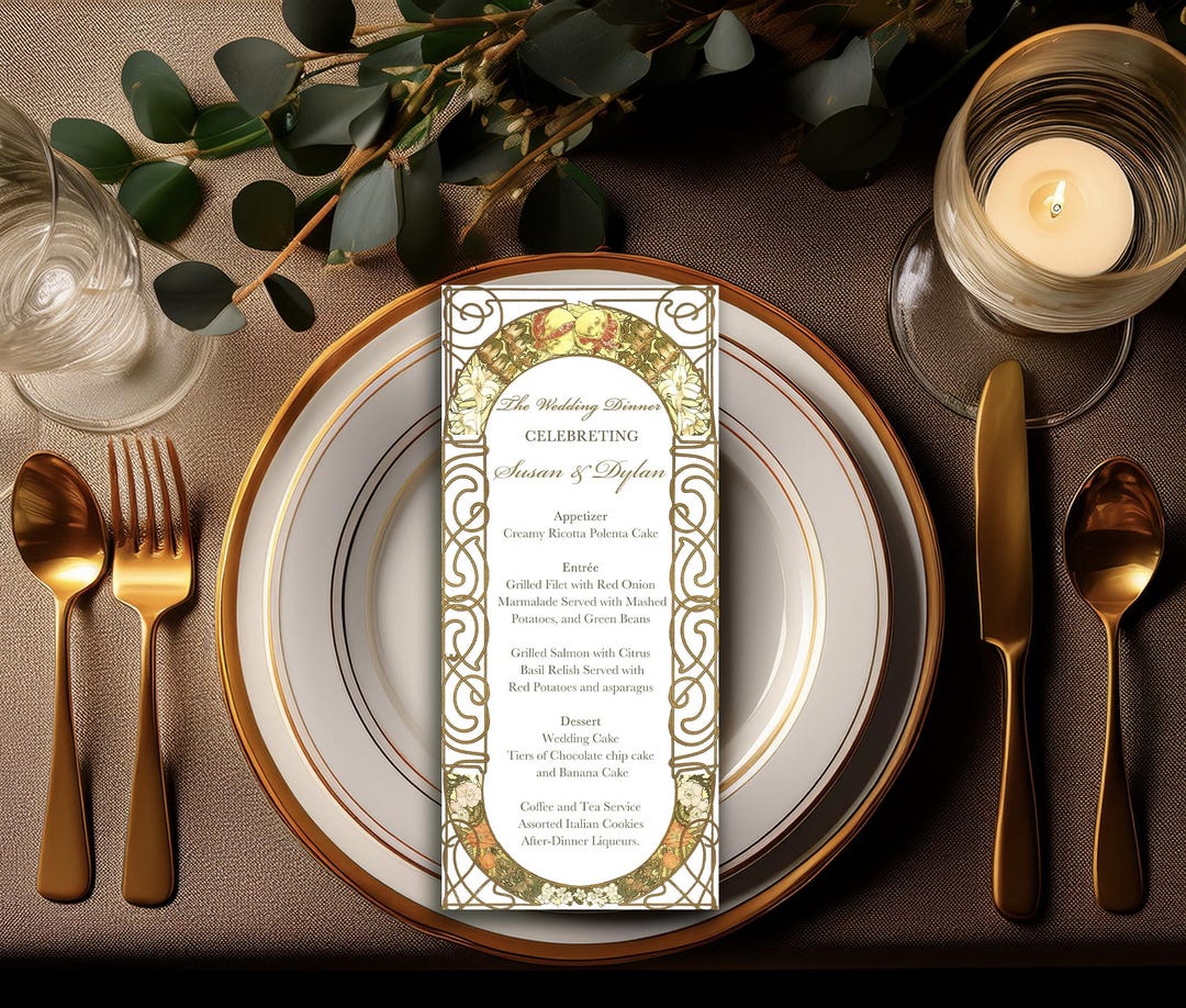 Mucha Menu Template, Vintage Wedding Menu, Art Nouveau Menu Template ...