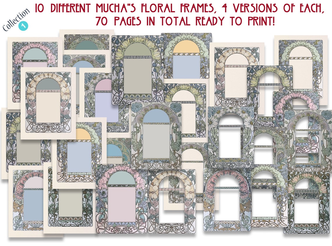 Mucha 70 Art Nouveau Floral Frames 10 Alphonse Mucha Frames - Etsy