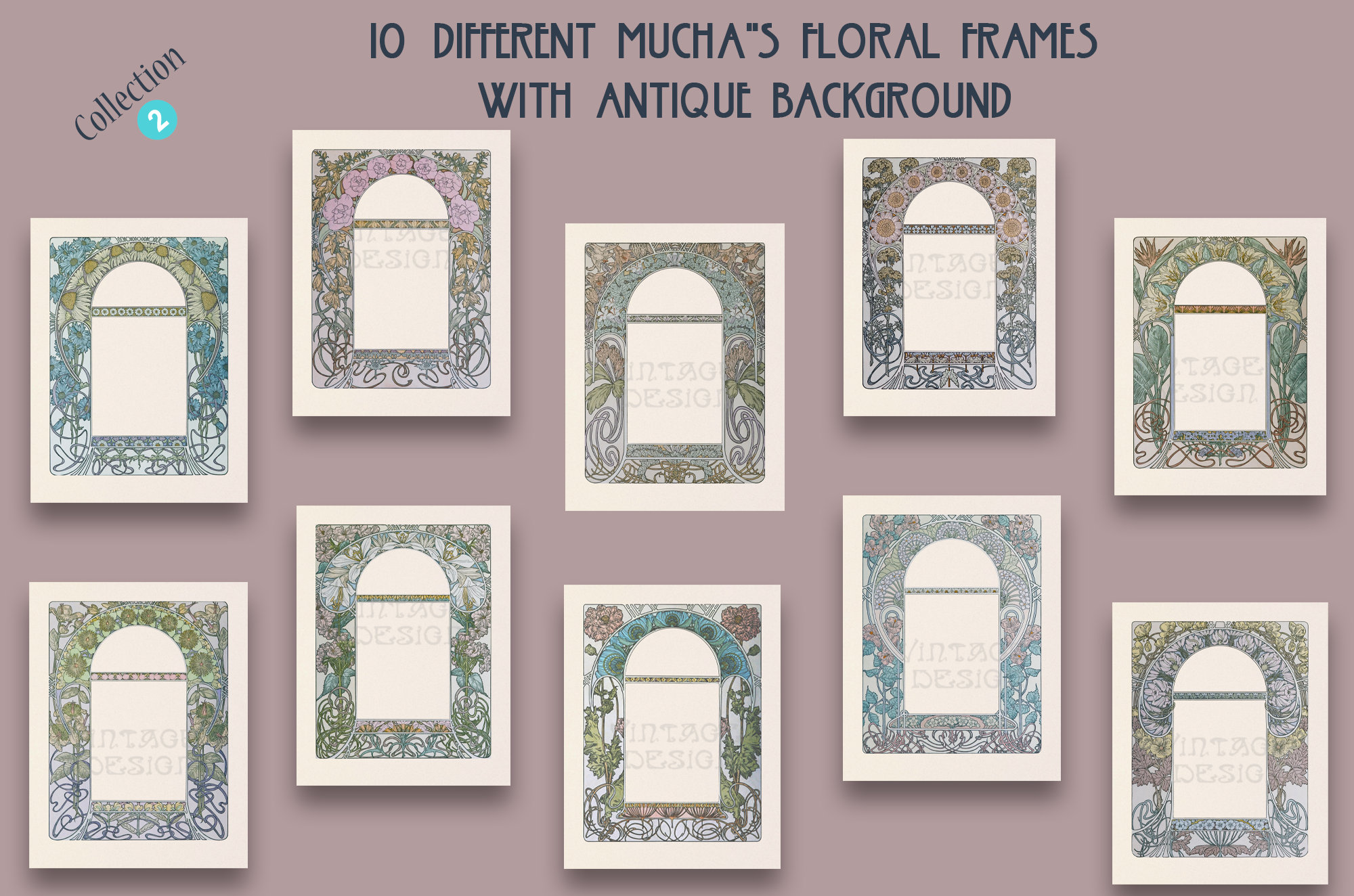 Mucha 70 Art Nouveau Floral Frames, Alphonse Mucha Frames, Mucha ...