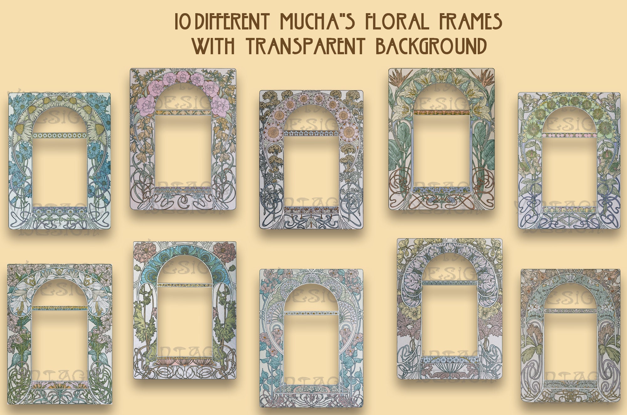 Mucha 70 Art Nouveau Floral Frames, Alphonse Mucha Frames, Mucha ...