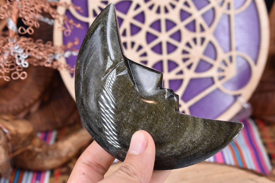 Gold Sheen Obsidian Half Moon Face Carving - Etsy