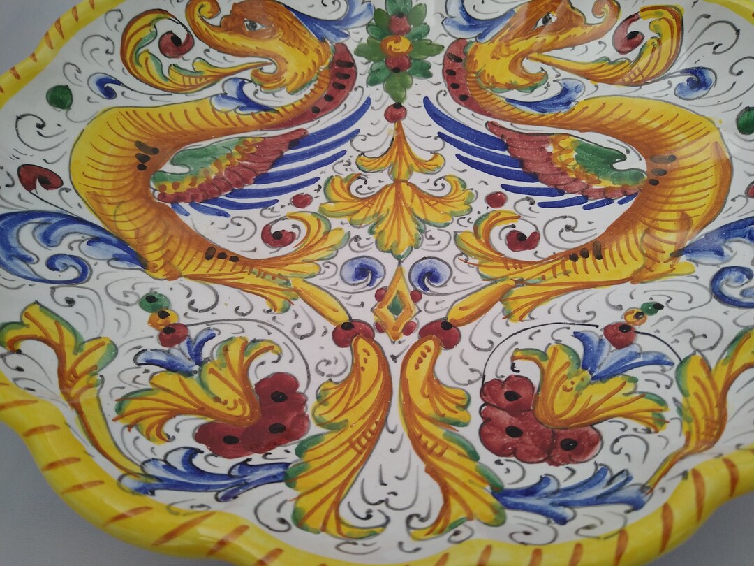 Vintage Deruta Dragon Wall Hanging Plate Scalloped Shaped 30cm Hand ...