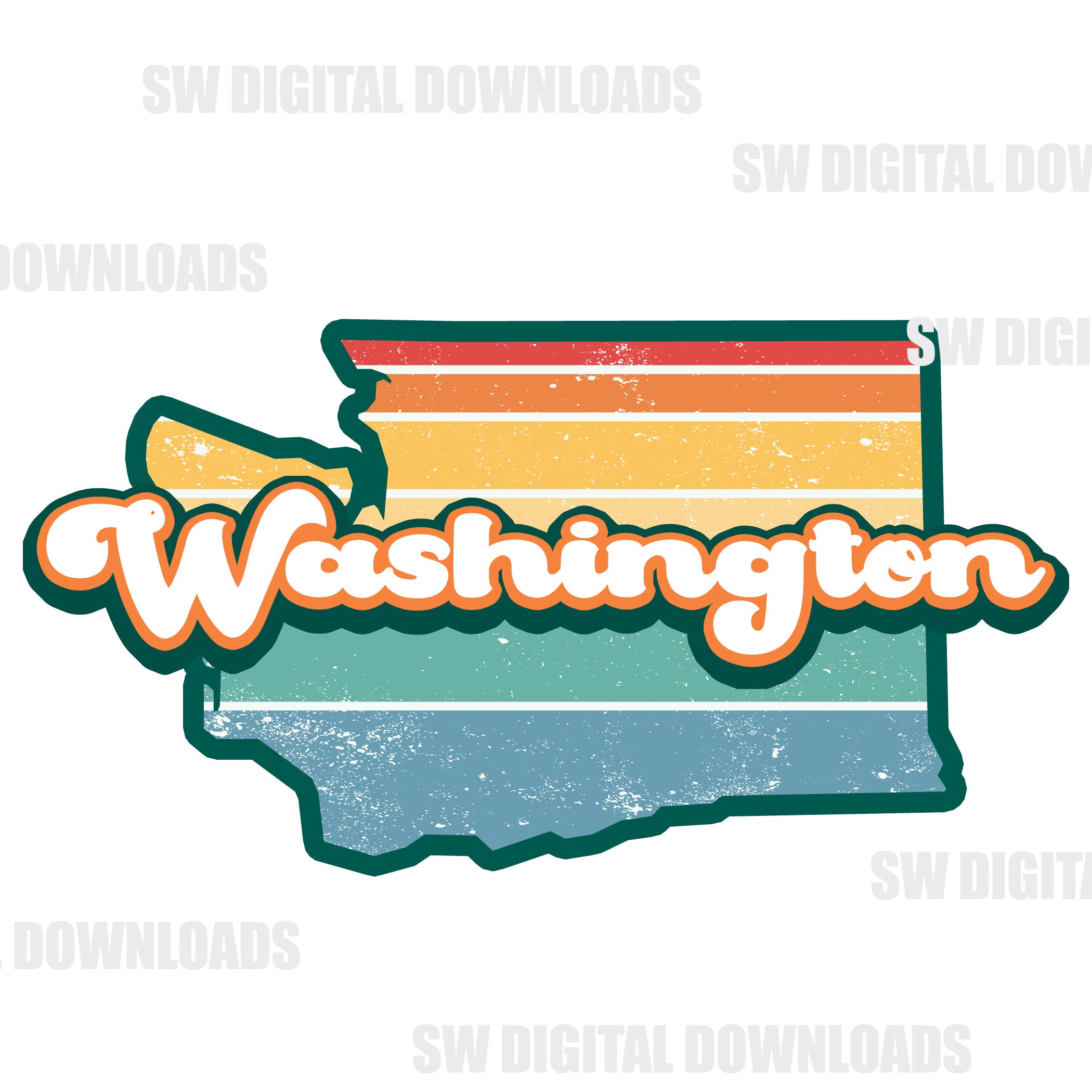 Retro Washington State PNG, Washington Clip Art, Retro PNG, Sublimation ...