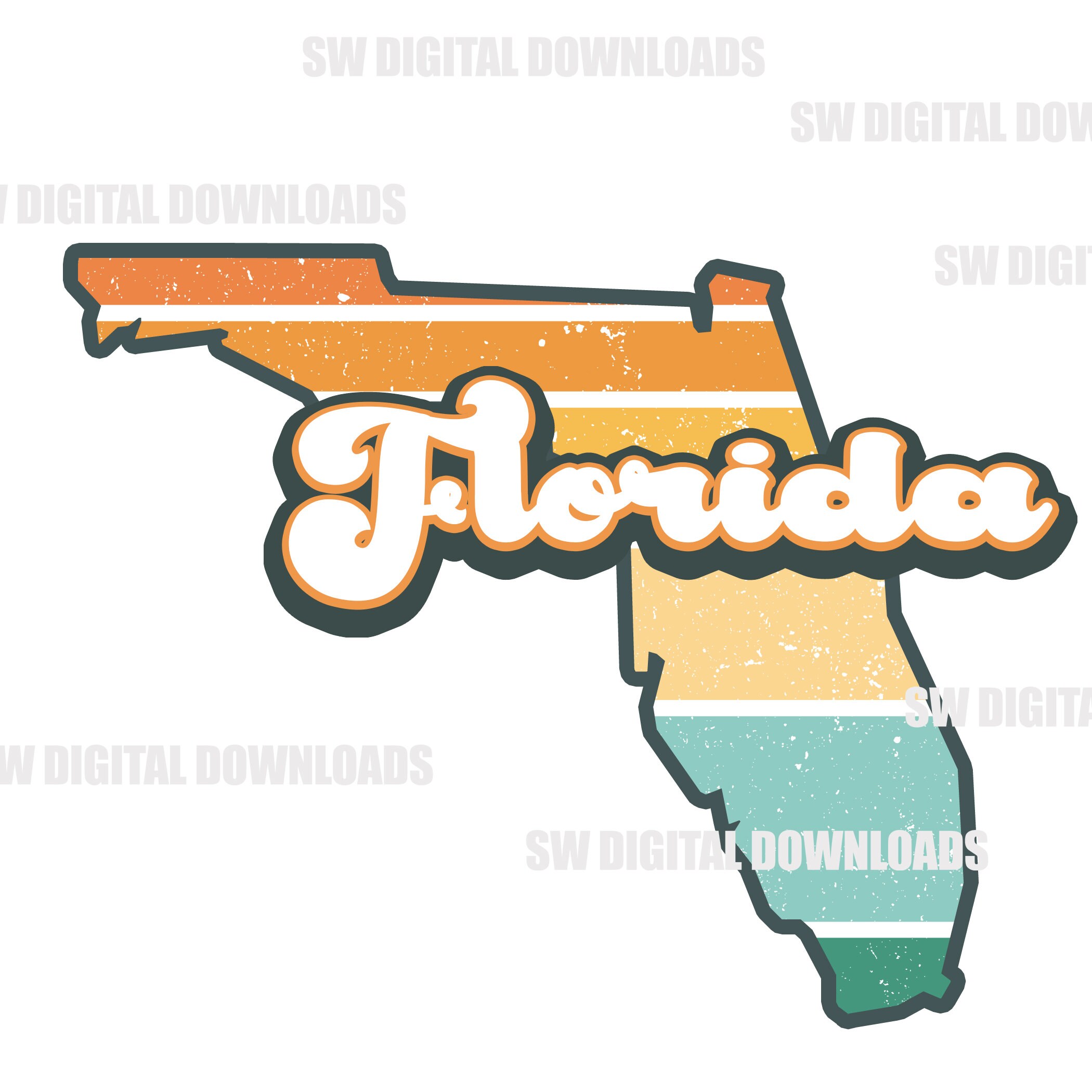 Retro Florida State PNG, Florida Clip Art, Florida PNG, Sublimation ...