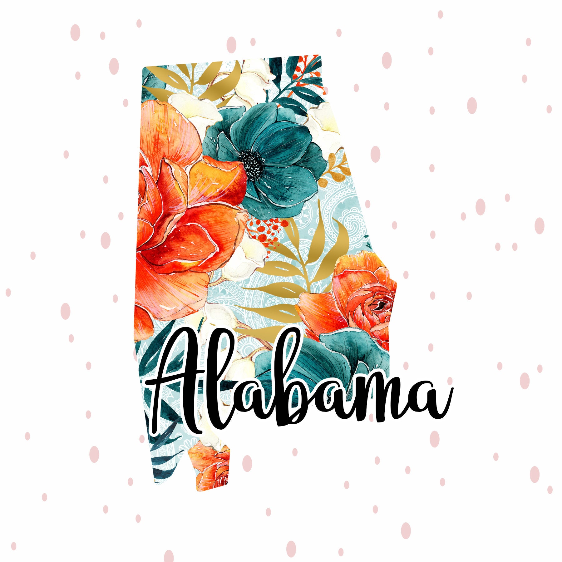Alabama State Floral PNG, Alabama Clip Art, Floral PNG, Sublimation ...