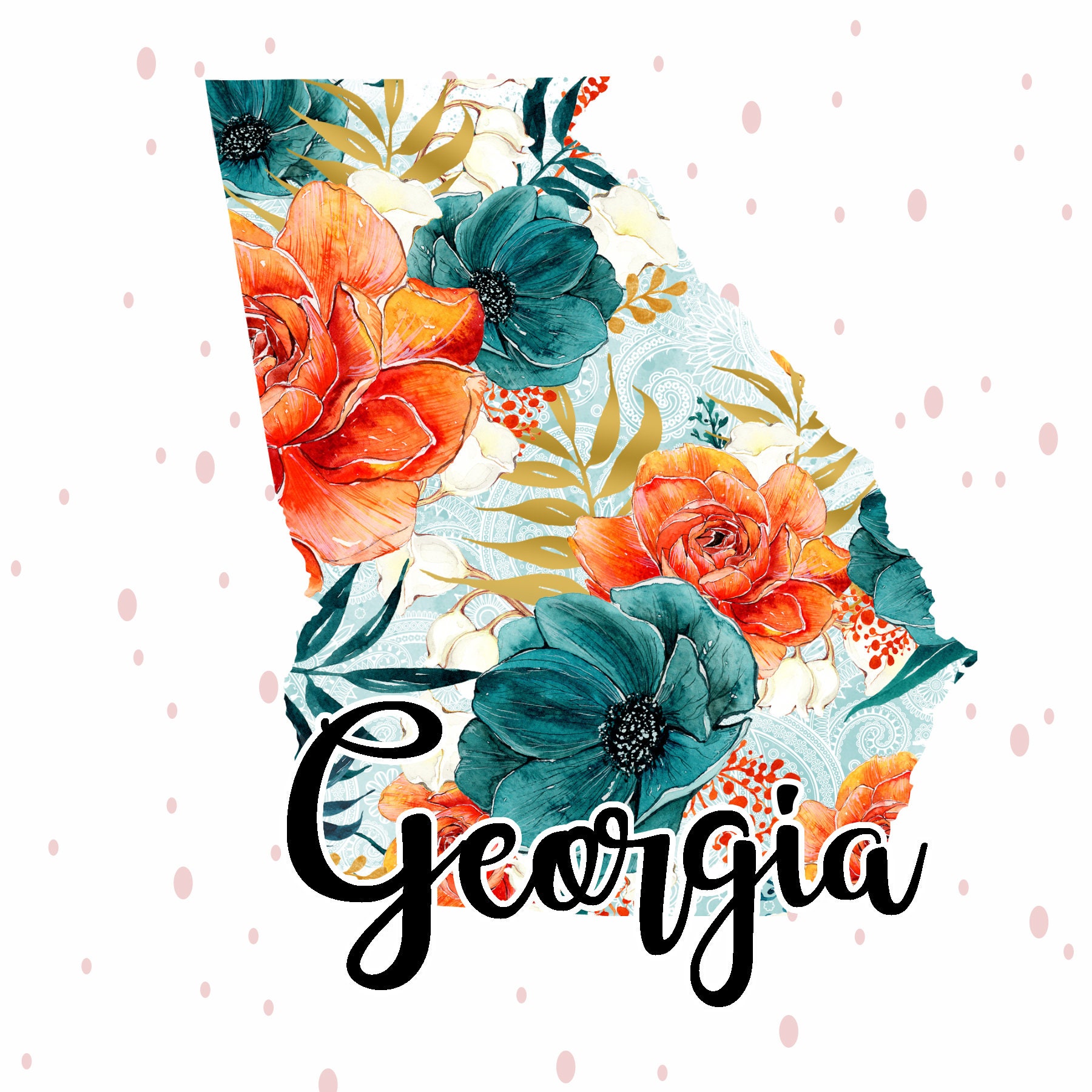 Georgia State Floral PNG, Georgia Clip Art, Floral PNG, Sublimation ...