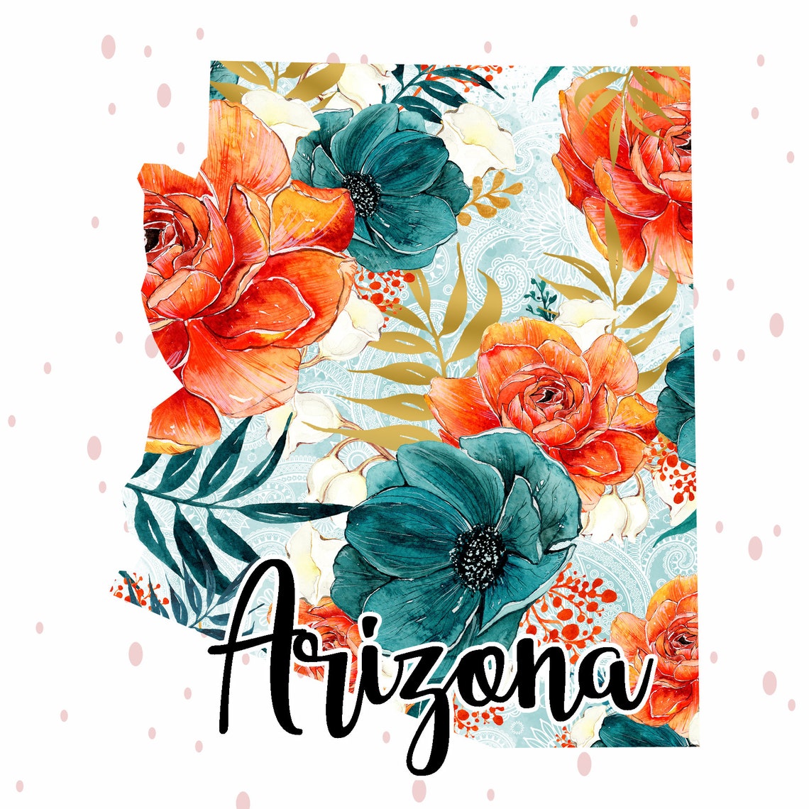 Arizona State Floral PNG, Arizona Clip Art, Floral PNG, Sublimation ...
