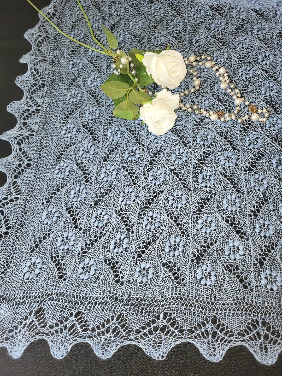 Hand-knitted Estonian Lace Shawl "flower Pattern ", Light Blue Color - Etsy
