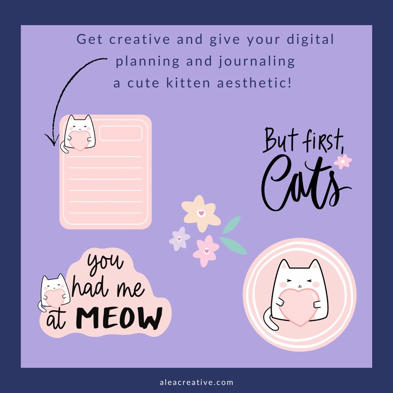 Cute Spring Cat Digital Stickers for Digital Journaling, Planning, and ...