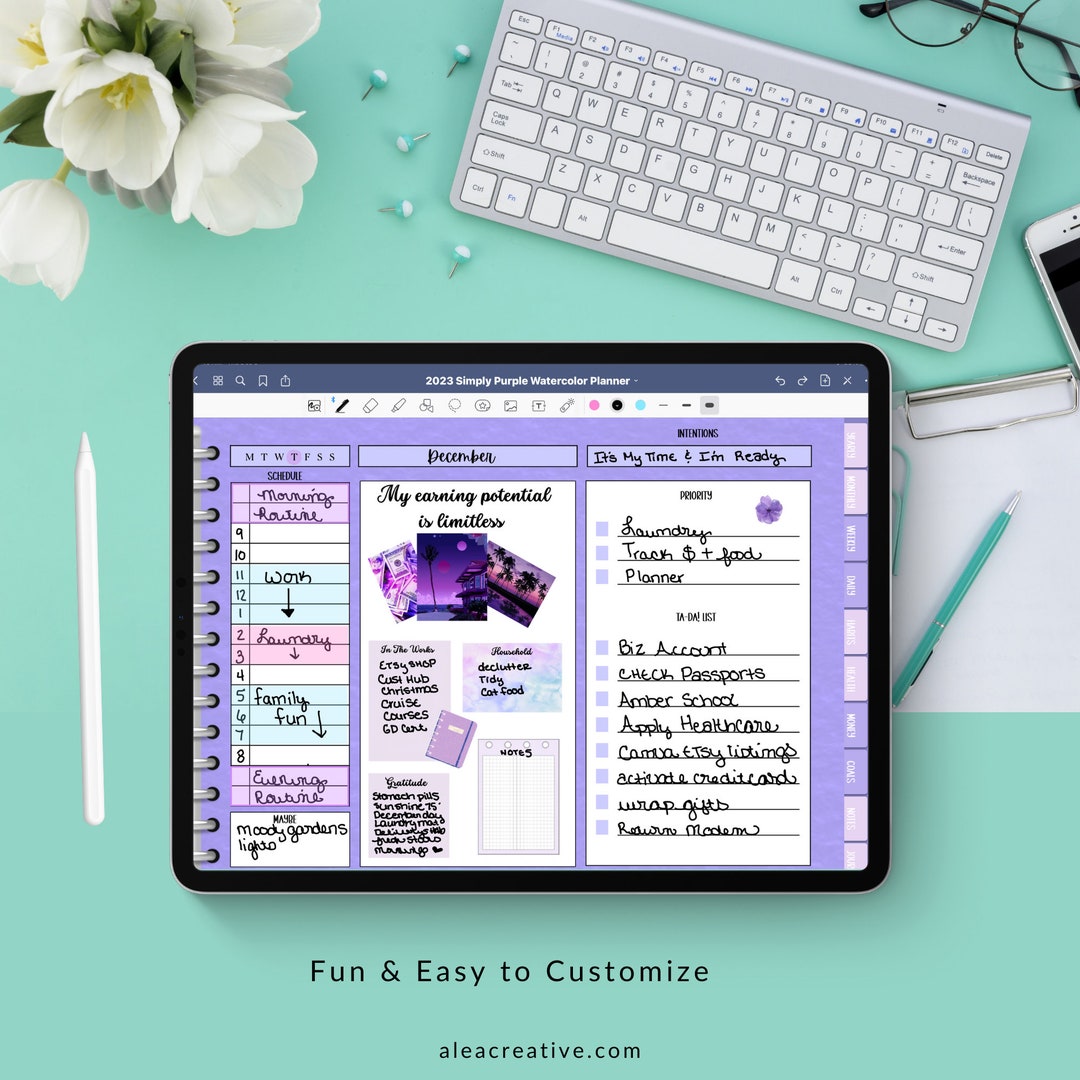 Digital Planner Undated Watercolor Goodnotes Planner for Goals Daily ...