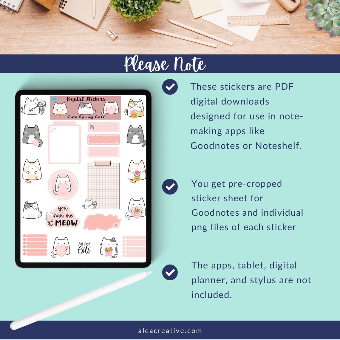 Cute Spring Cat Digital Stickers for Digital Journaling, Planning, and ...