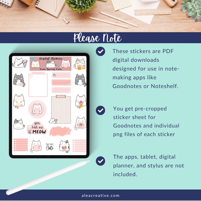 Cute Spring Cat Digital Stickers for Digital Journaling, Planning, and ...