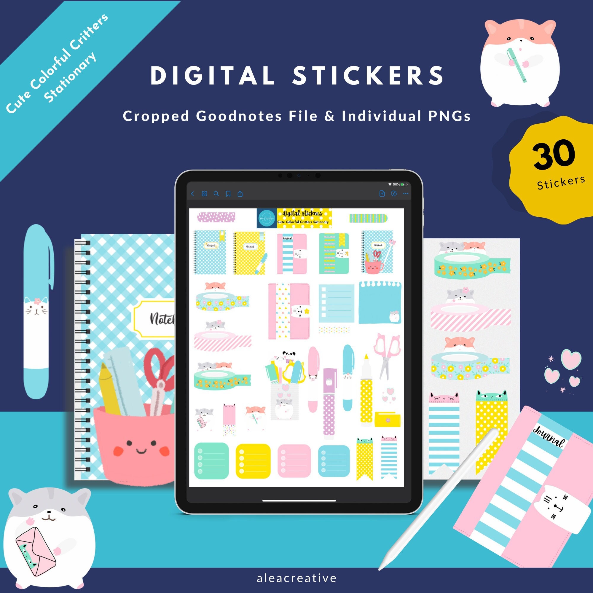 Hamster Digital Stickers Cute Stationary Digital Sticker Kawaii Hamster ...