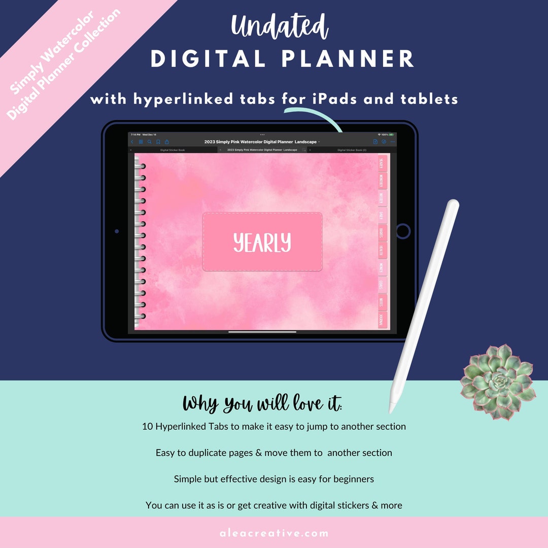 Digital Planner Watercolor Undated Goodnotes Planner Daily Weekly ...