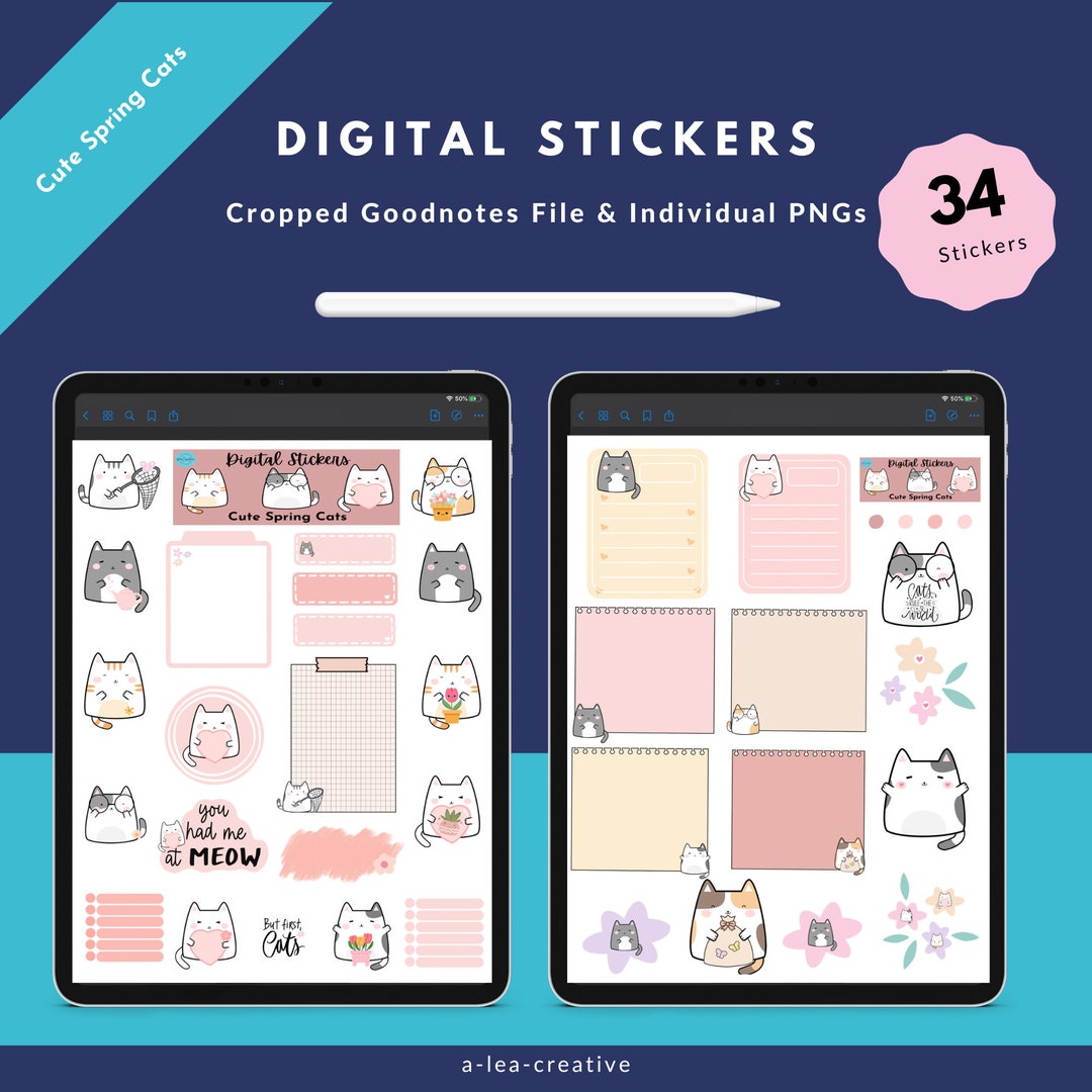 Cute Spring Cat Digital Stickers for Digital Journaling, Planning, and ...