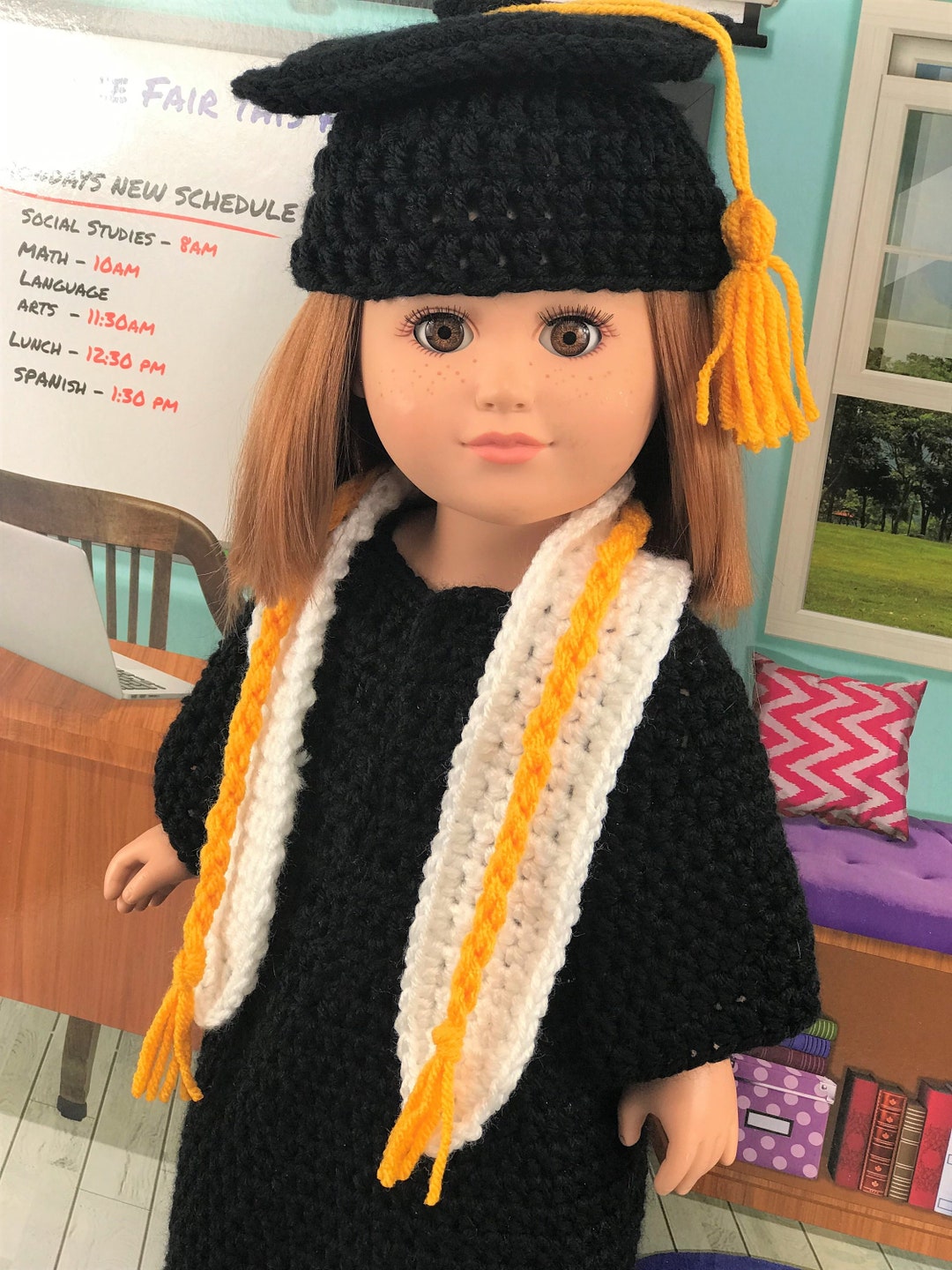 18" Doll Graduation Crochet PDF Pattern, Doll Cap With Tassel Crochet ...