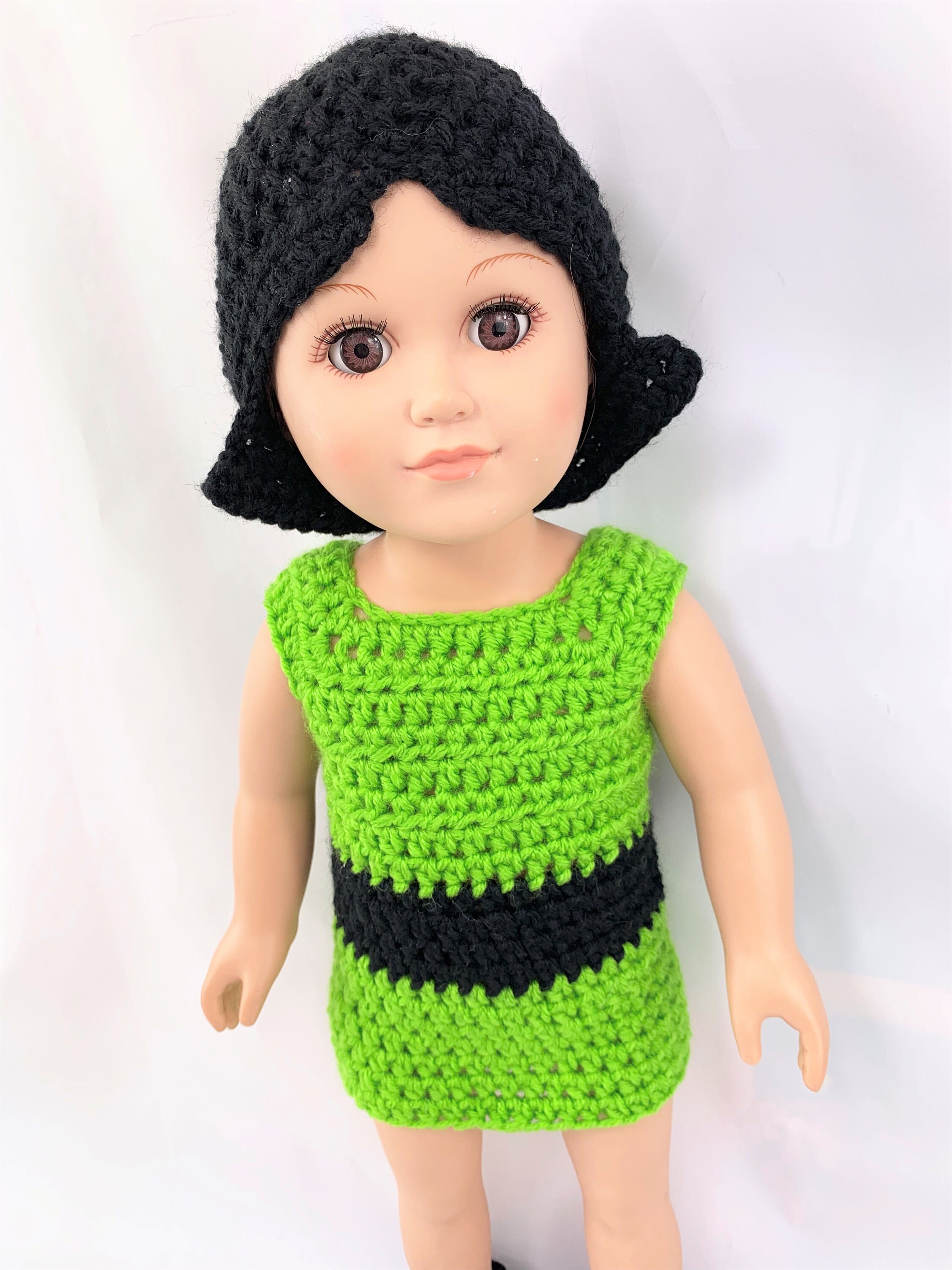 Crochet PDF Pattern to Make 18" Doll Halloween Black Wig Outfit ...