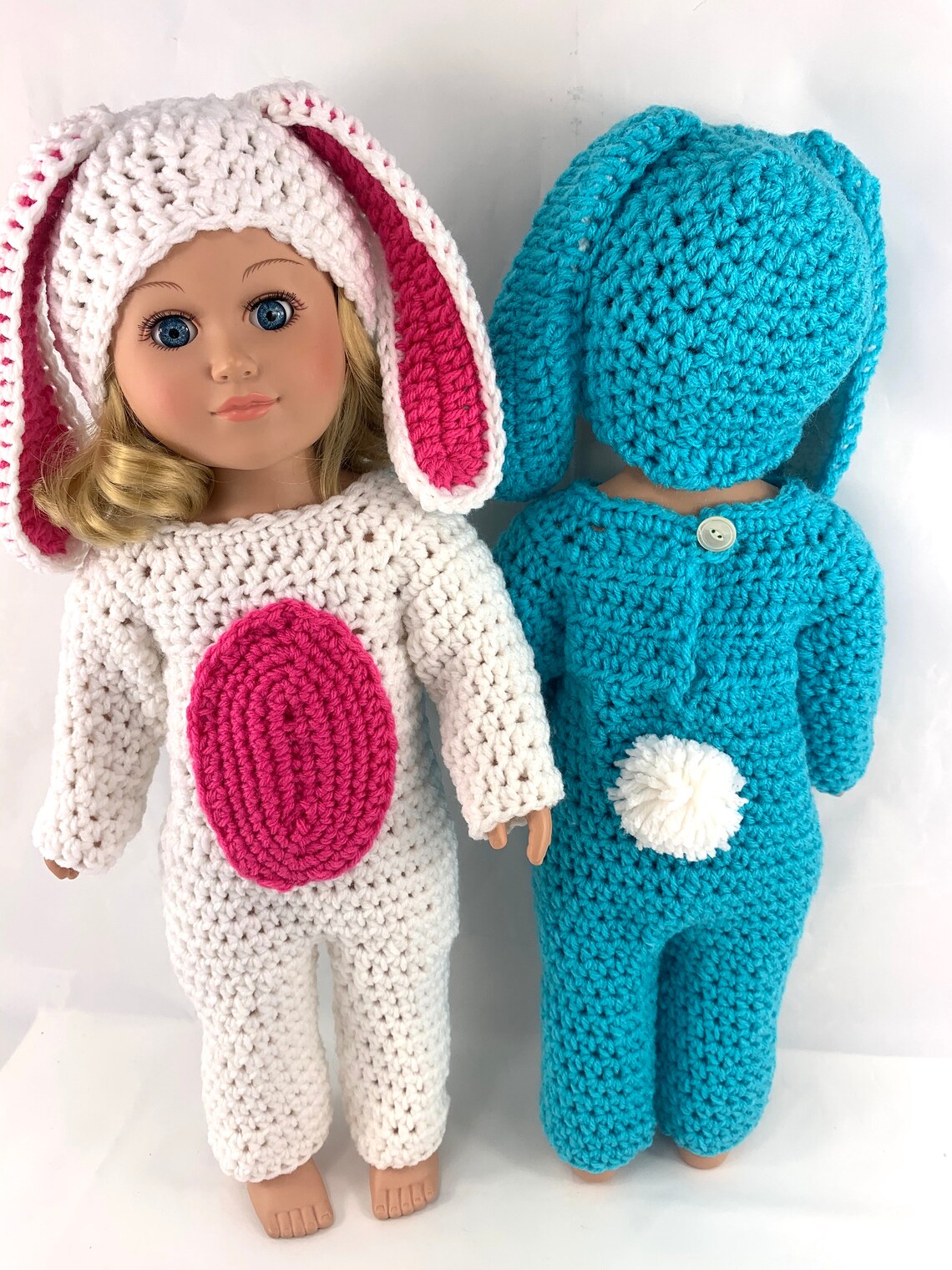 18" and 14" Doll Bunny Suit Crochet Pattern, Doll Clothes Crochet ...