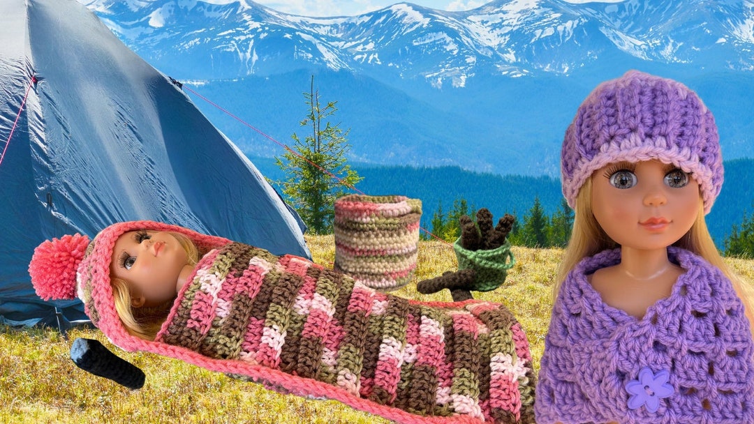 Crochet Camping Set Pattern, 14" Doll Clothes, Crochet Doll Sleeping ...