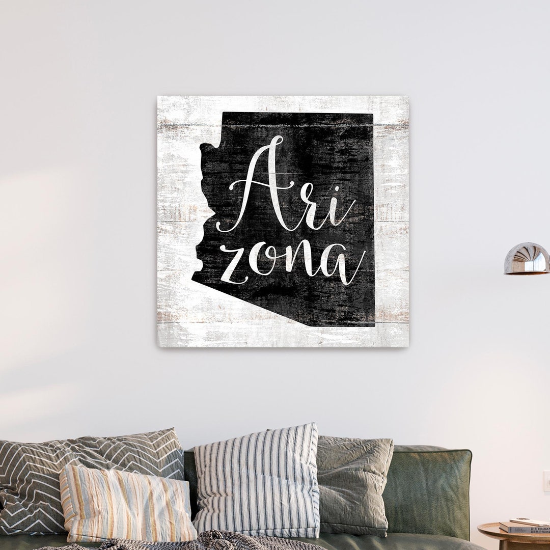 Arizona State Sign Canvas Rustic Arizona Wall Art Custom Arizona Home ...