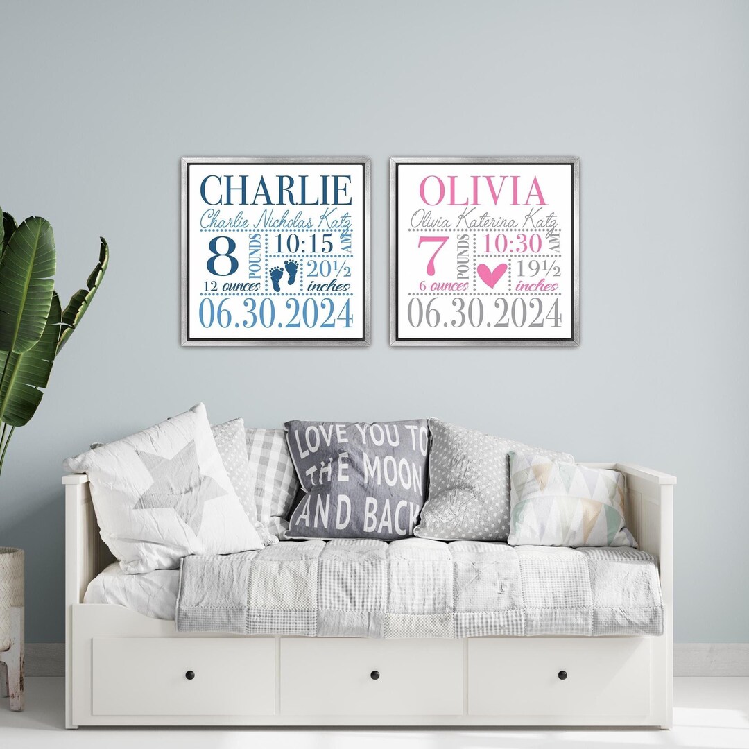Baby Birth Stats Sign Personalized Nursery Wall Art Newborn Keepsake ...