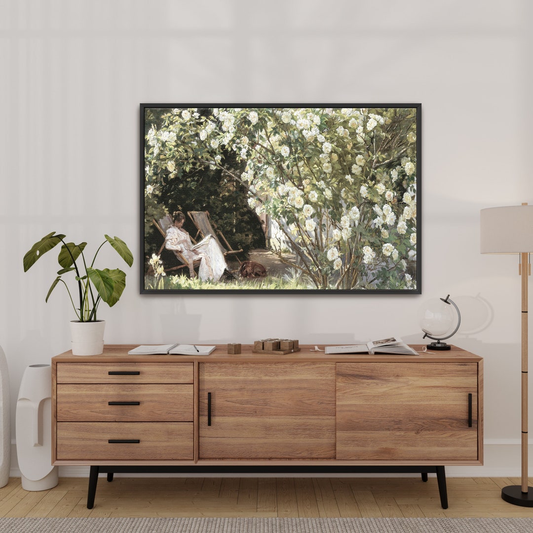 Vintage Garden Scene Wall Art Floral Garden Landscape Painting Canvas ...