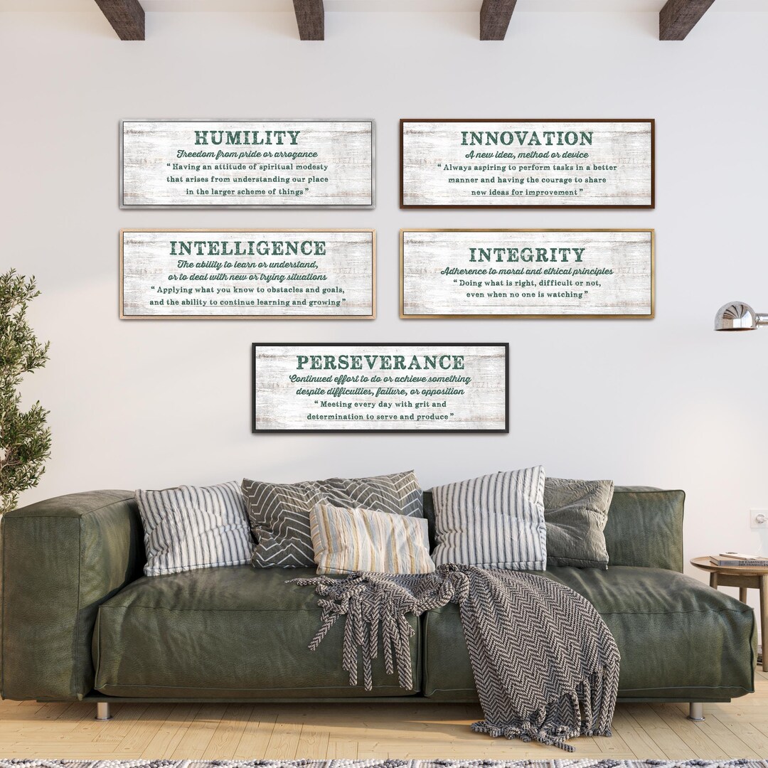 Business Wall Display Signs, Set of 2, 3, 4, 5, Custom Values Wall Art ...