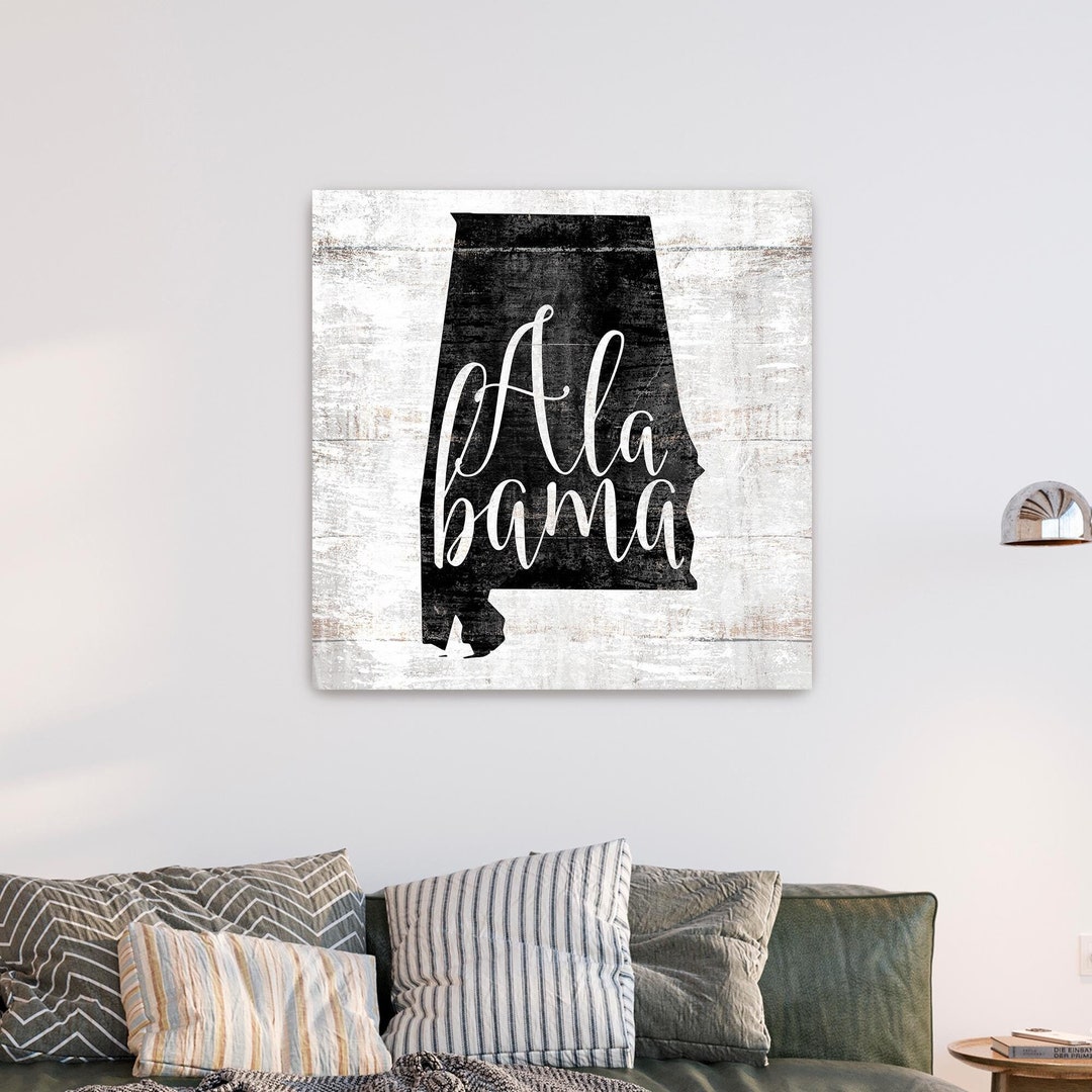 Alabama State Sign Rustic Alabama Canvas Wall Art Custom Alabama Home ...