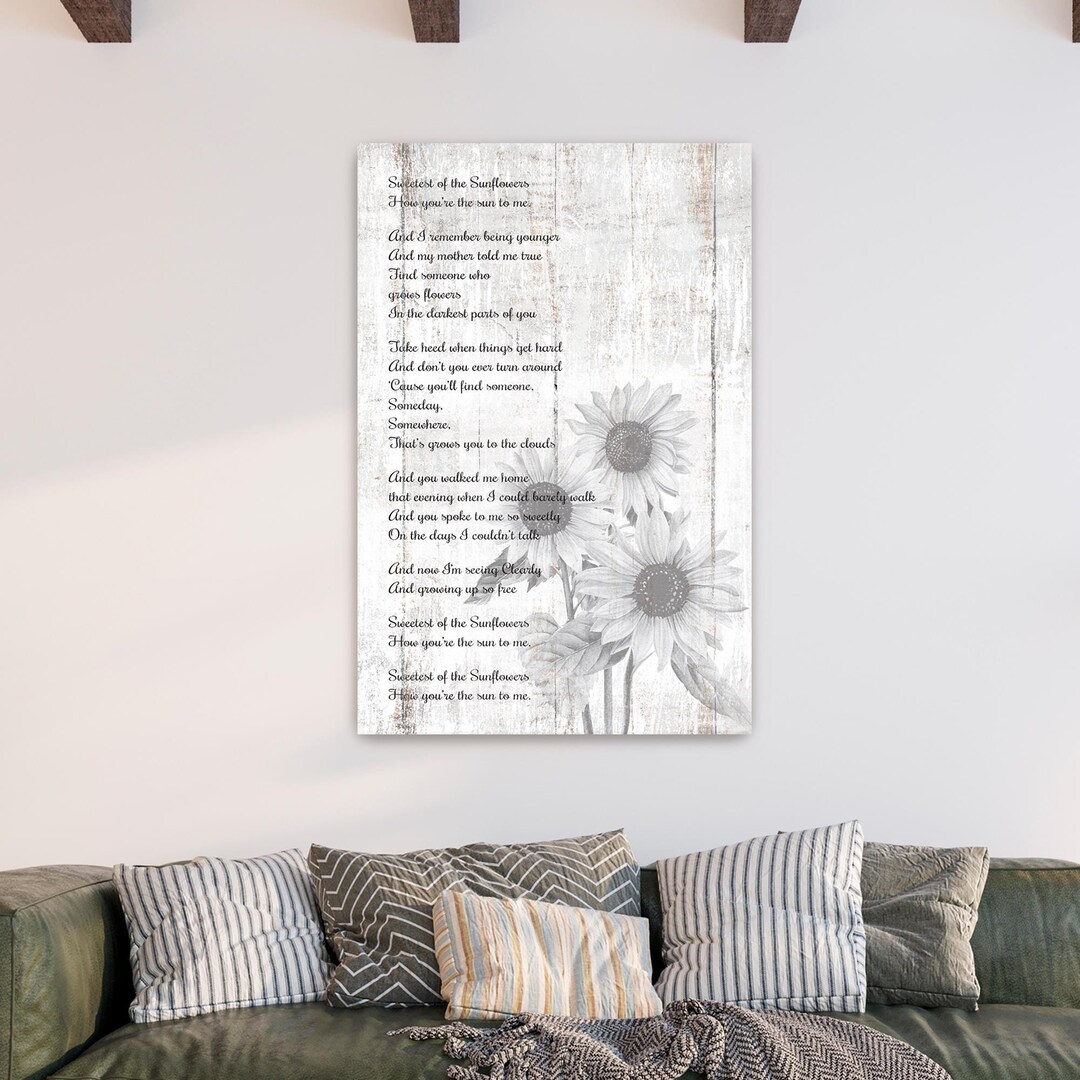 Inspirational Quote Sign Art Sunflowers Wall Art Wedding Anniversary ...