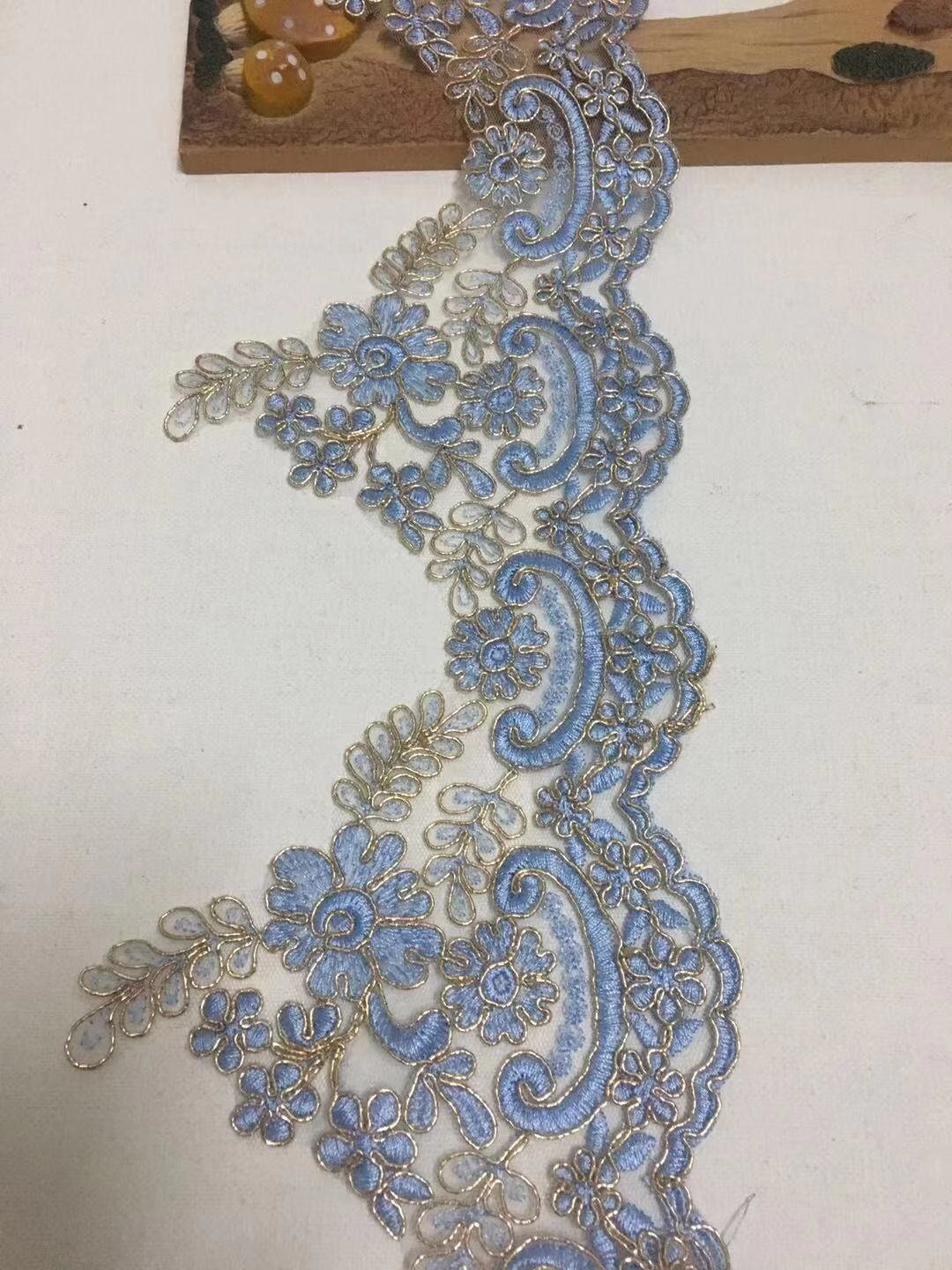 5Yards 15cm width pink/blue lace trim handmade bead Embroidery | Etsy