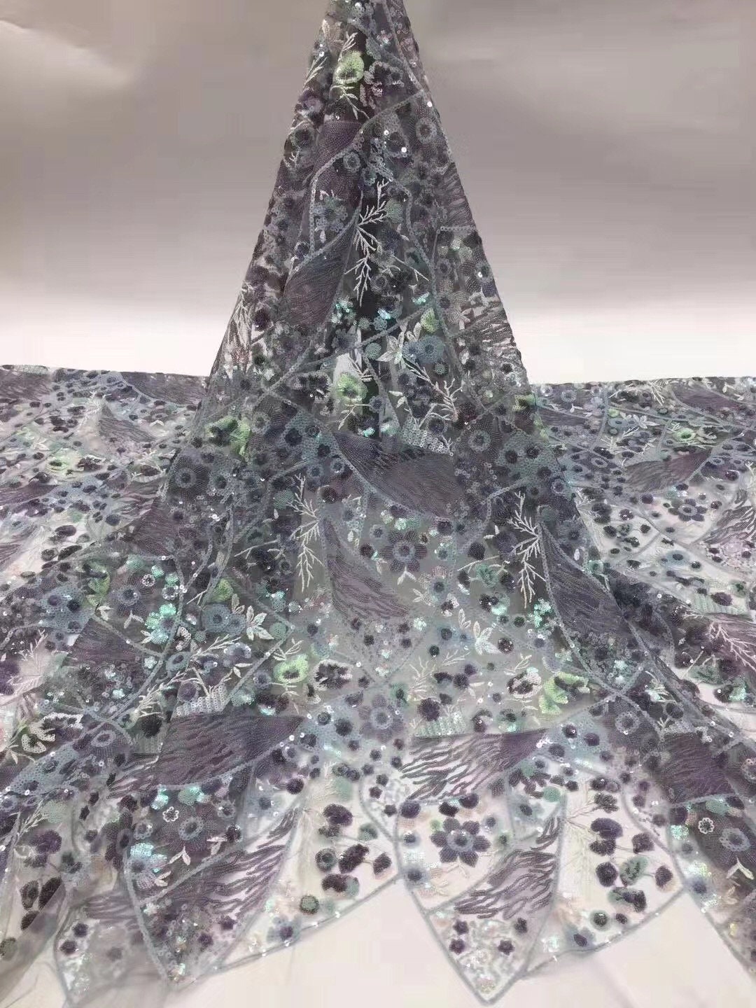 5Y Hot Lace Fabric multicolour overlap sequins on mesh | Etsy