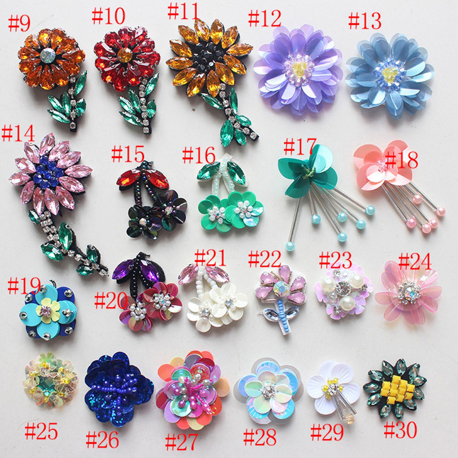 50Pcs beatiful mixed color 3D rhinestone Flower Appliqued For | Etsy