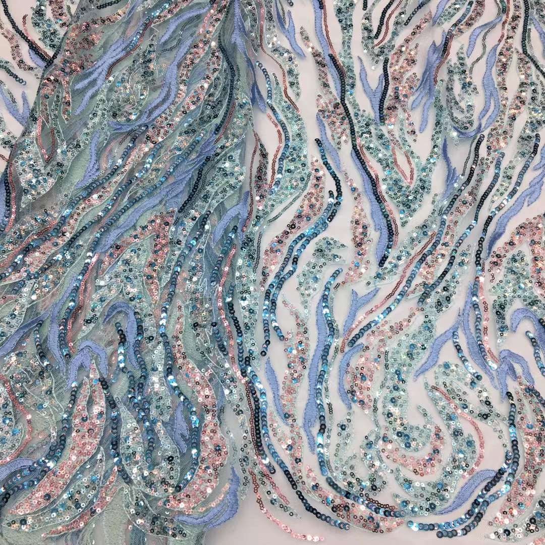 5Y Hot Lace Fabric Multicolour Overlap Sequins on Mesh Embroidery ...