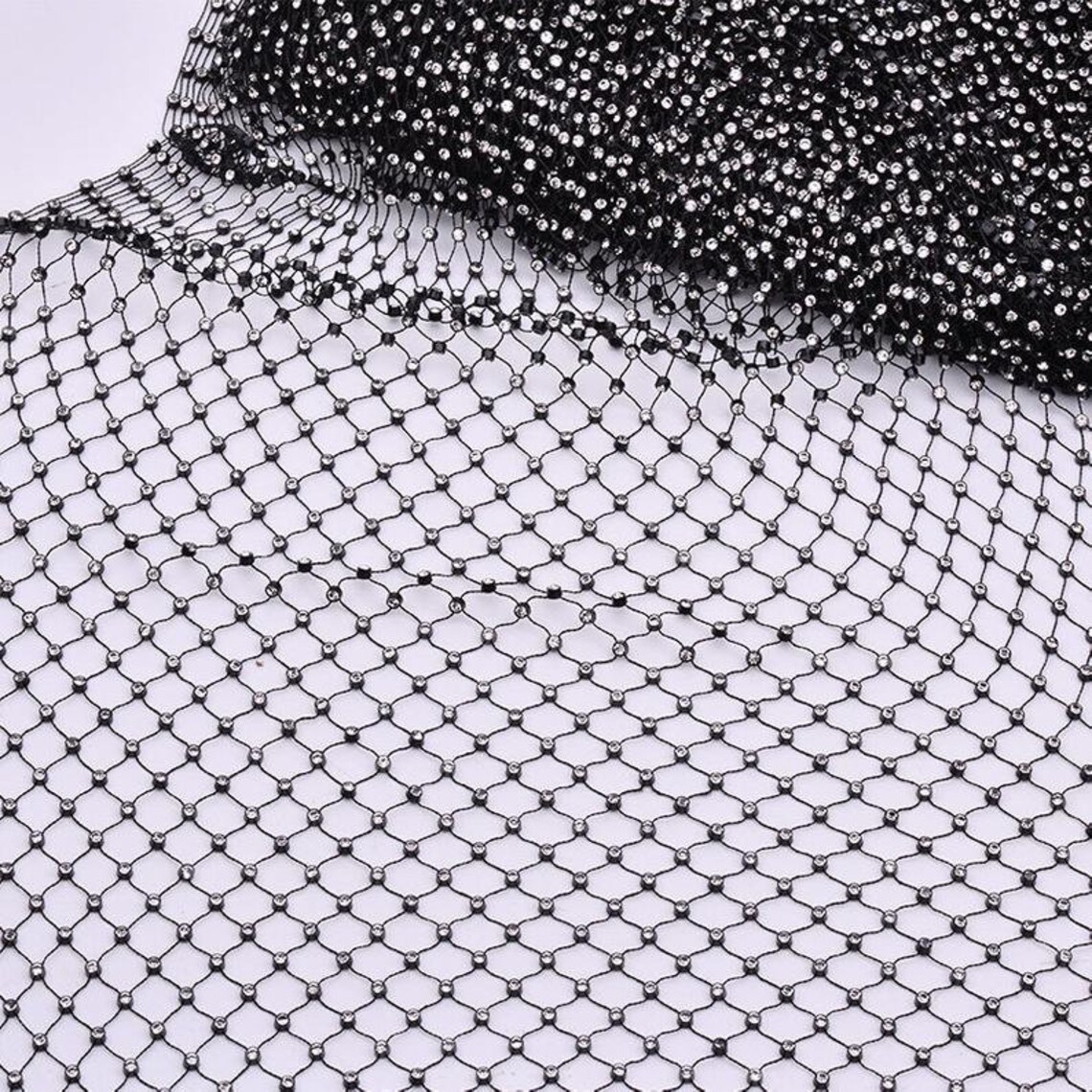 2yards Black& White Rhinestone Fishnet37 Rows Elastic Beads | Etsy
