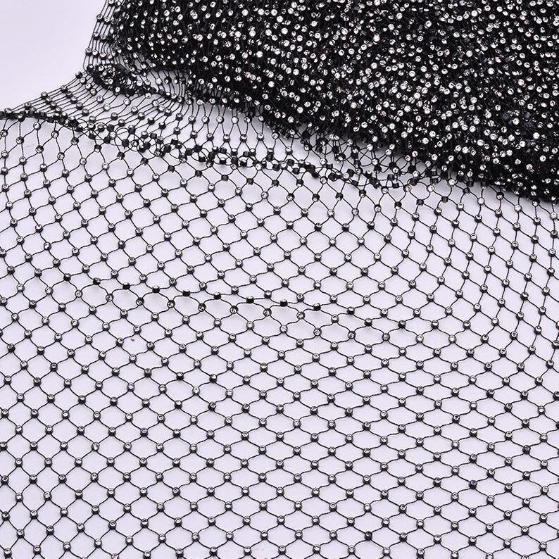 2yards Black& White Rhinestone Fishnet37 Rows Elastic Beads - Etsy